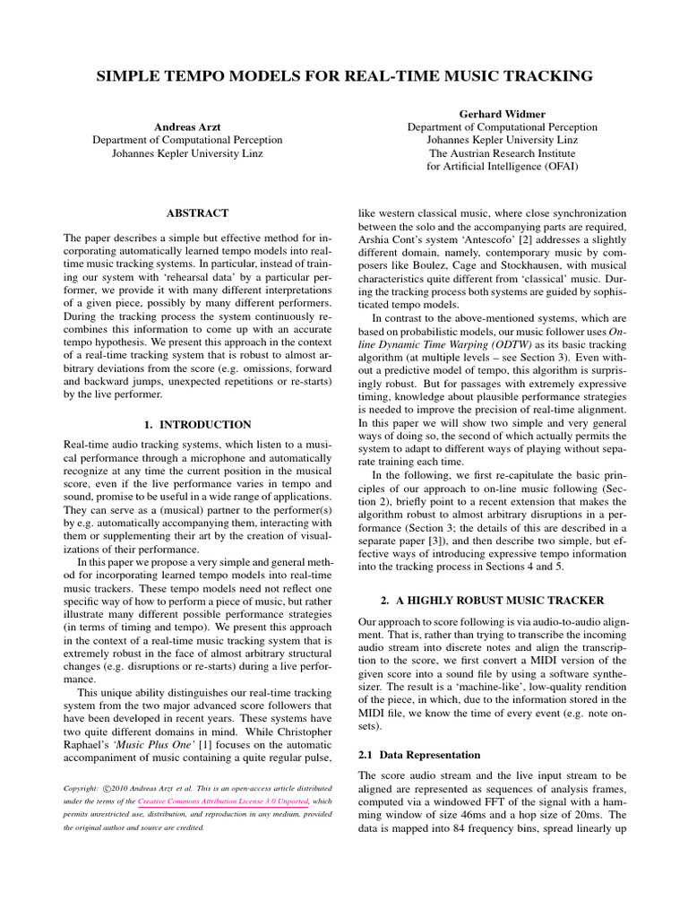 Simple Tempo Models For Real-Time Music Tracking | PDF | Accuracy And ...