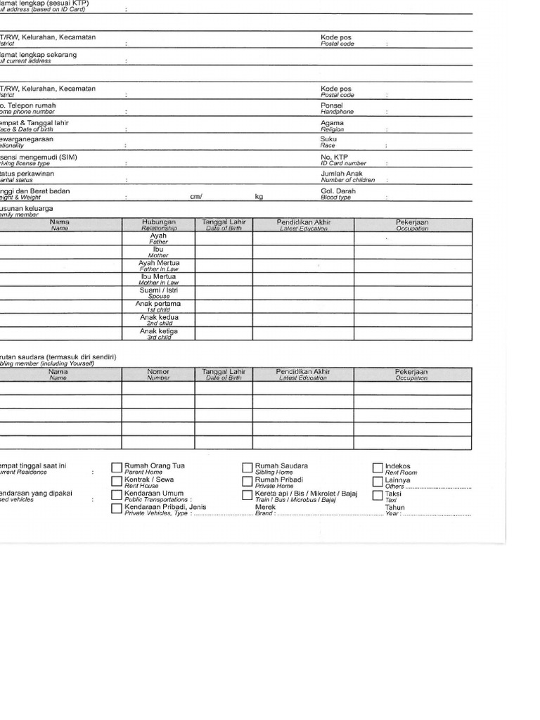 Form Calon Karyawan | PDF