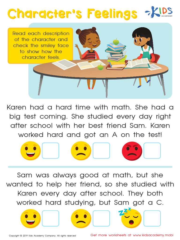 Character Feelings Worksheet for Grades 1-3 | PDF