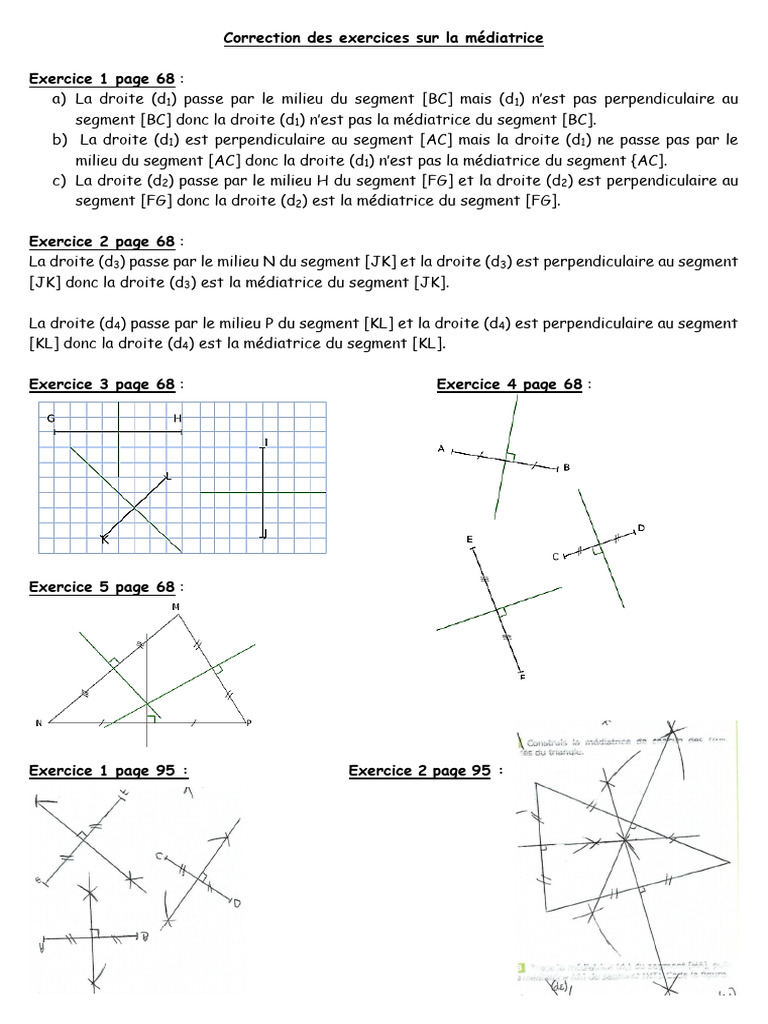 Corrections Exercices Médiatrice 6ème | PDF