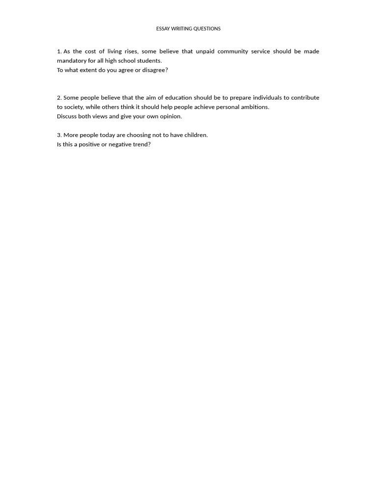 Essay Writing Questions | PDF