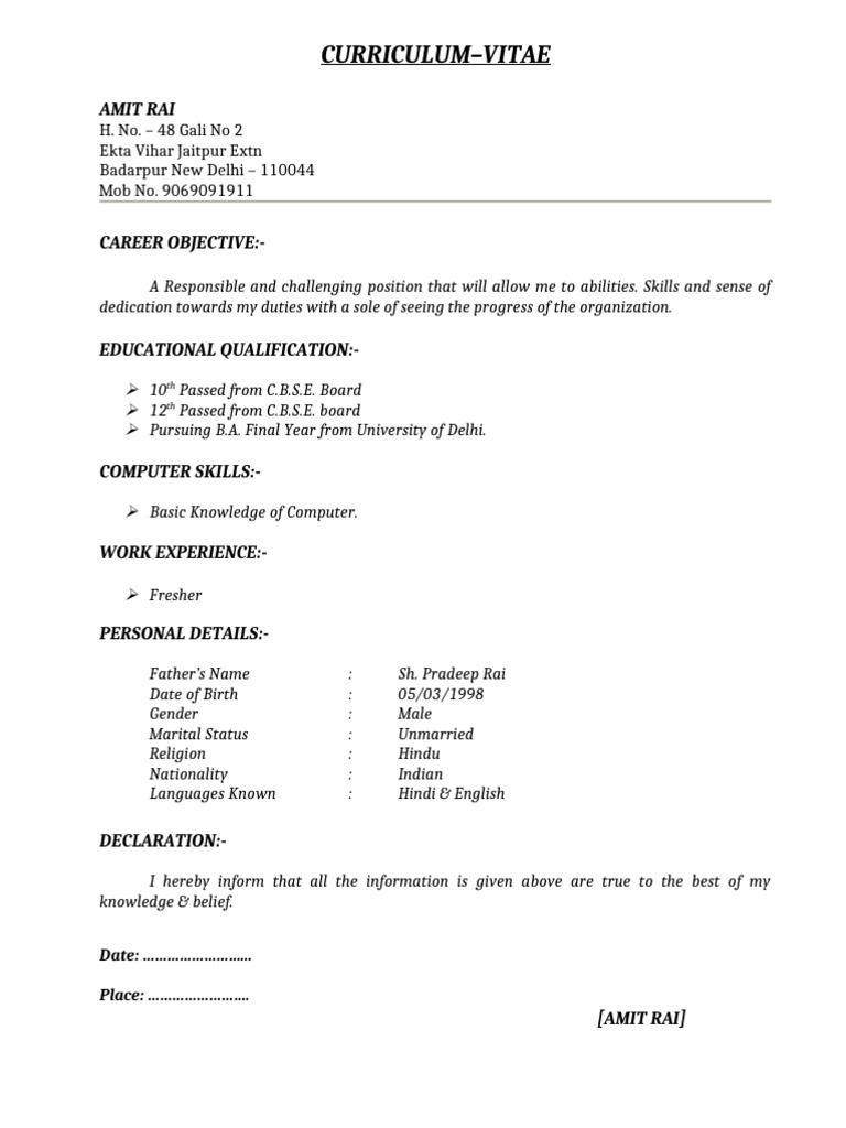 Curriculum-Vitae: Amit Rai | PDF