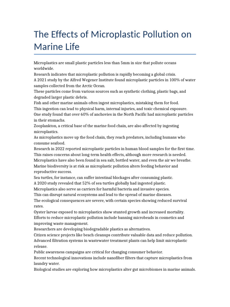 Microplastic Pollution's Impact on Marine Life | PDF | Earth Sciences ...