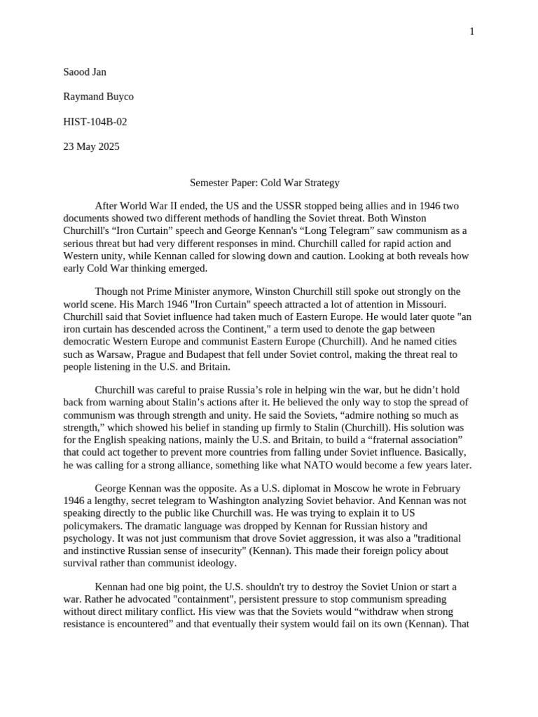 Semester Paper Cold War Strategy | PDF | Cold War | Winston Churchill