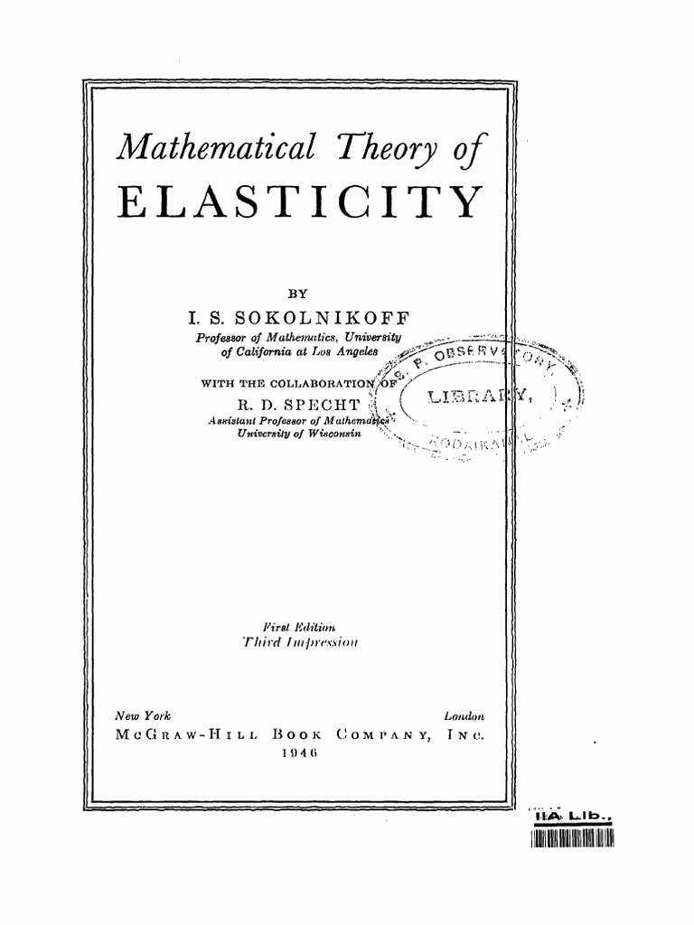 Mathematical Theory Of Elasticity Pdf