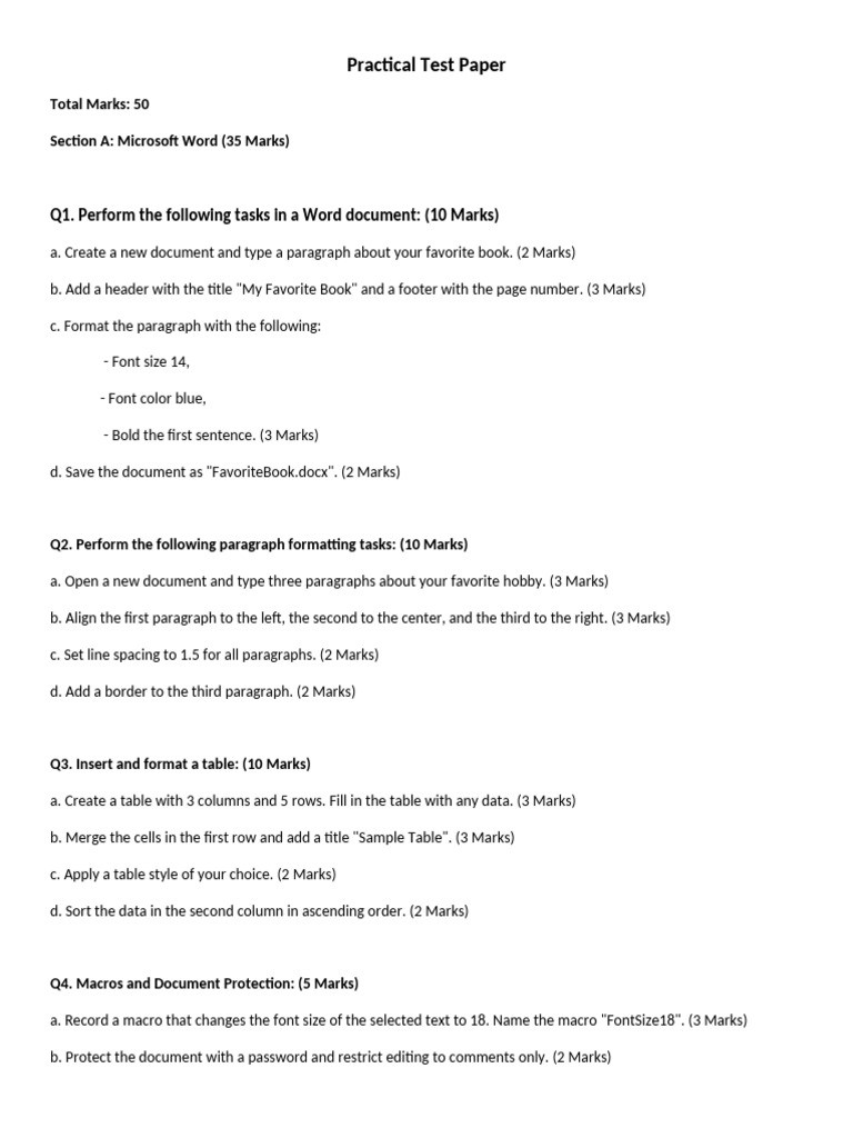 Practical Test Paper (MS Office) | PDF | Microsoft Excel | Microsoft Word