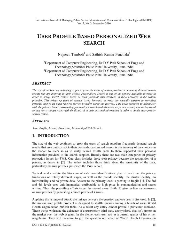User Profile Based Personalized Web Search | PDF | Privacy | Cache ...