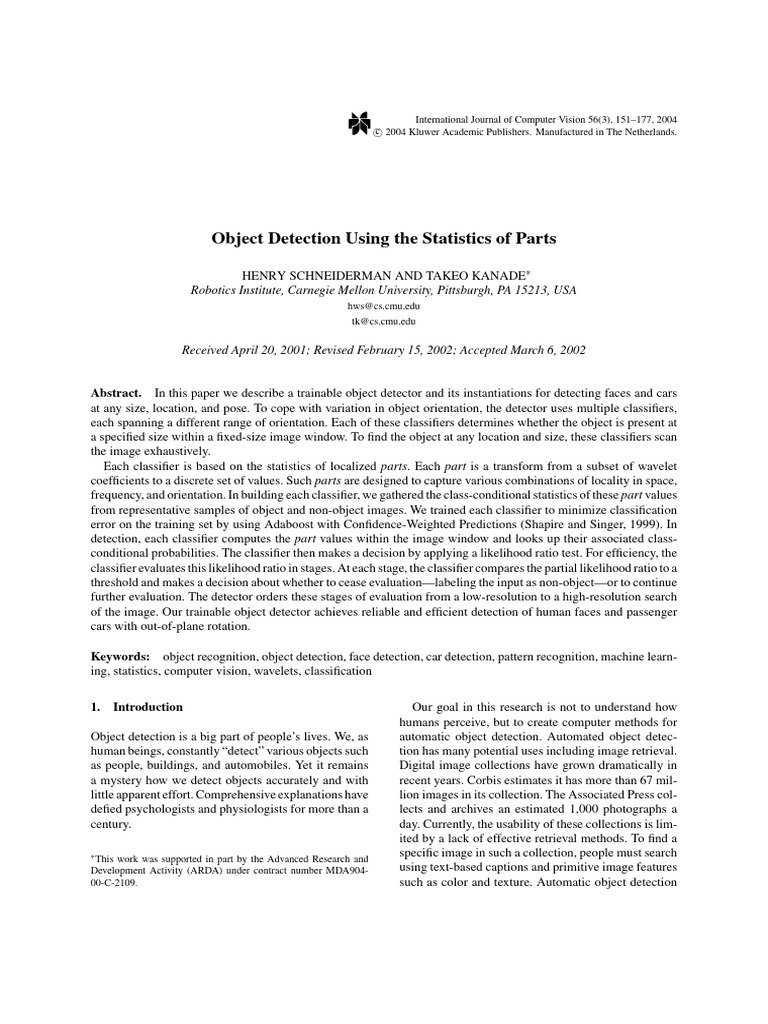 Object Detection Using The Statistics | PDF | Statistical Classification | Wavelet