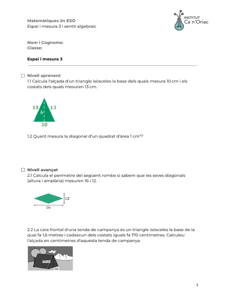Examen Final Matemàtiques 2nESO 2425 | PDF