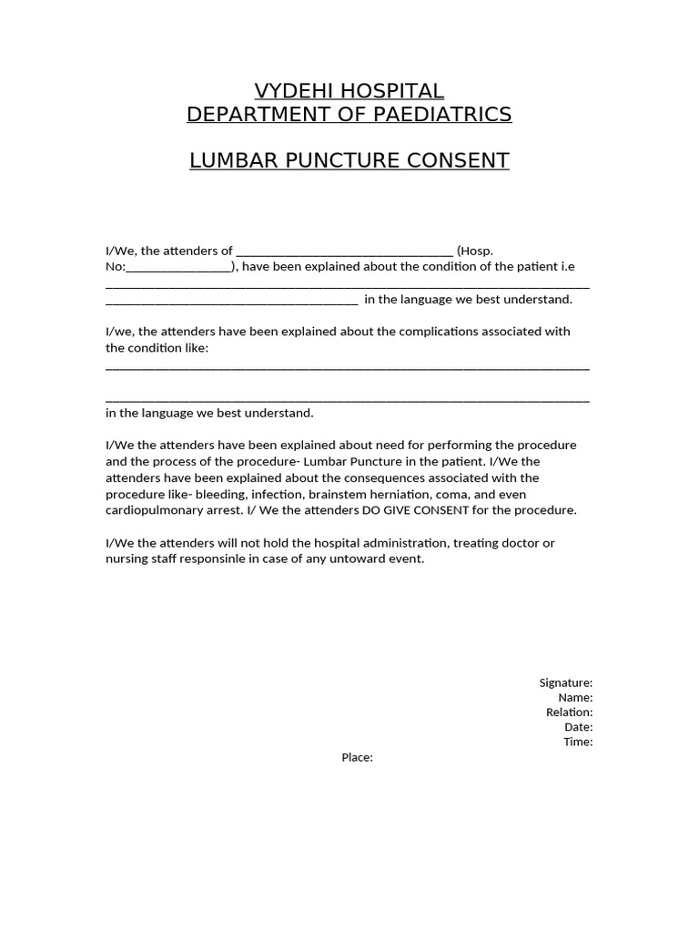 Lumbar Puncture Consent Form | PDF
