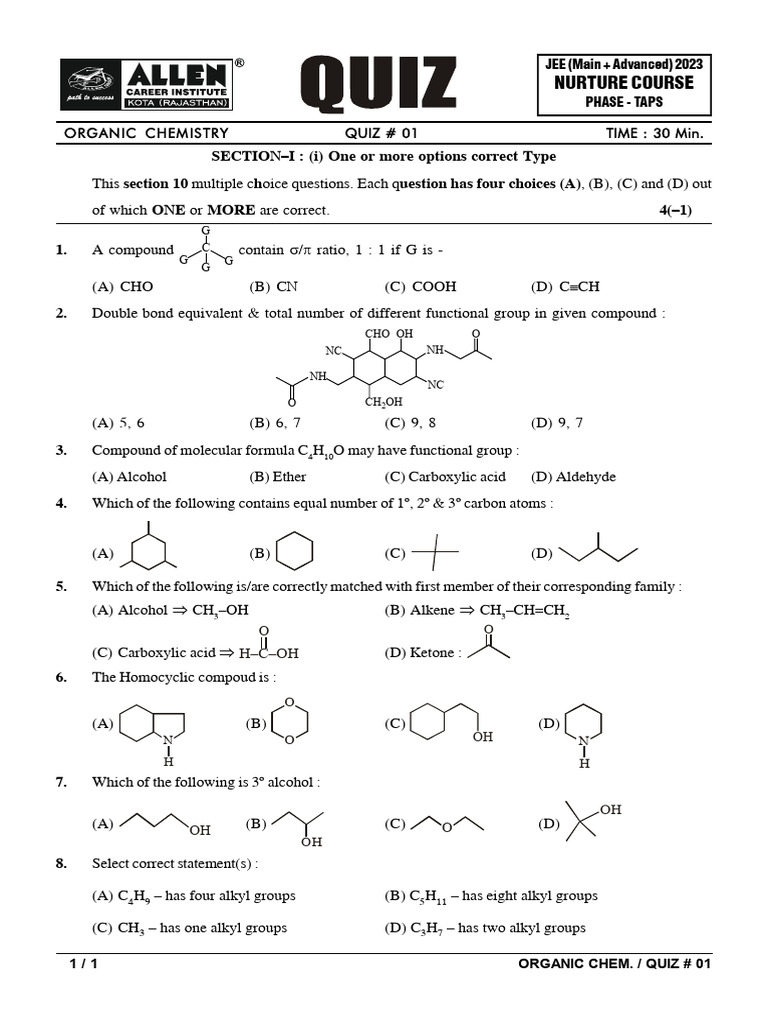 Organic Chemistry Quiz Questions | PDF | Amine | Carboxylic Acid