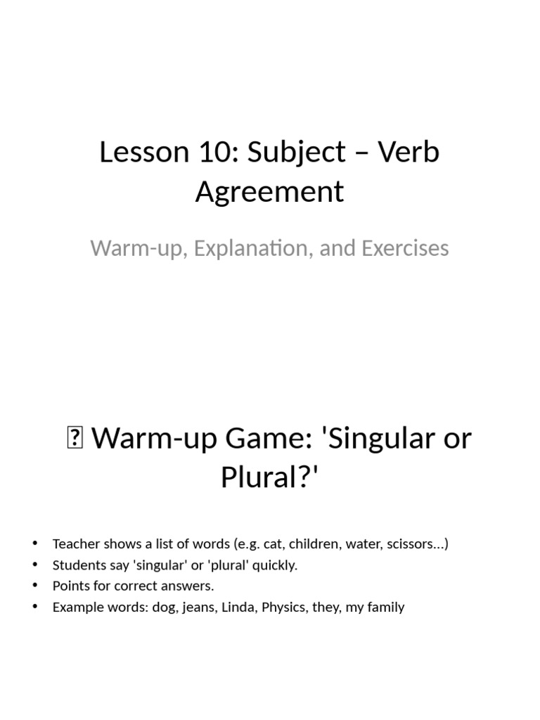 Subject Verb Agreement Lesson Complete | PDF