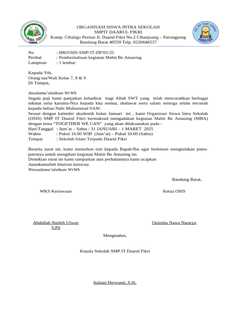 Kegiatan Mabit Be Amazing SMPIT 2025 | PDF