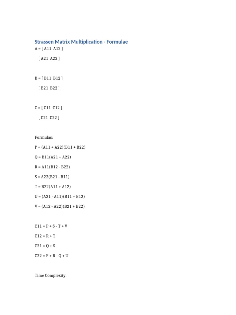 Strassen Matrix Multiplication | PDF