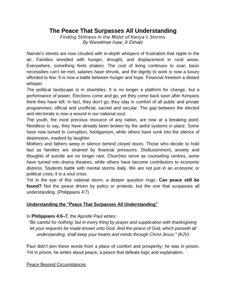 The Peace That Surpasses All Understanding by Wanekhwe Isaac JR Ekhabi ...