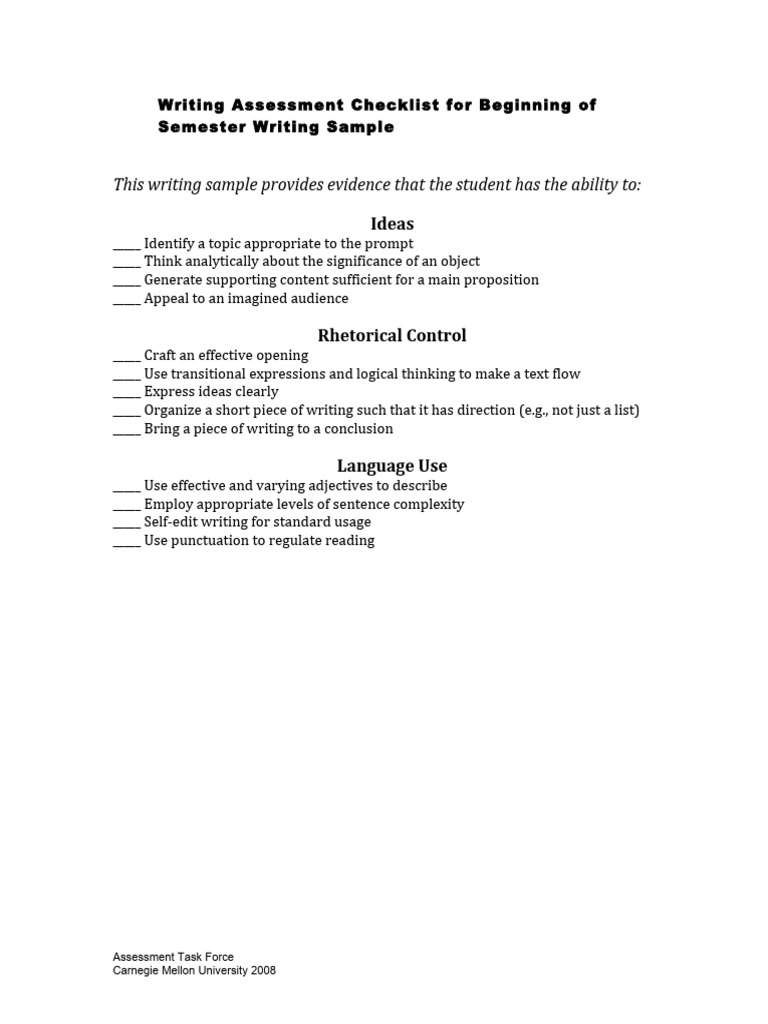Writing AssessmentChecklist | PDF