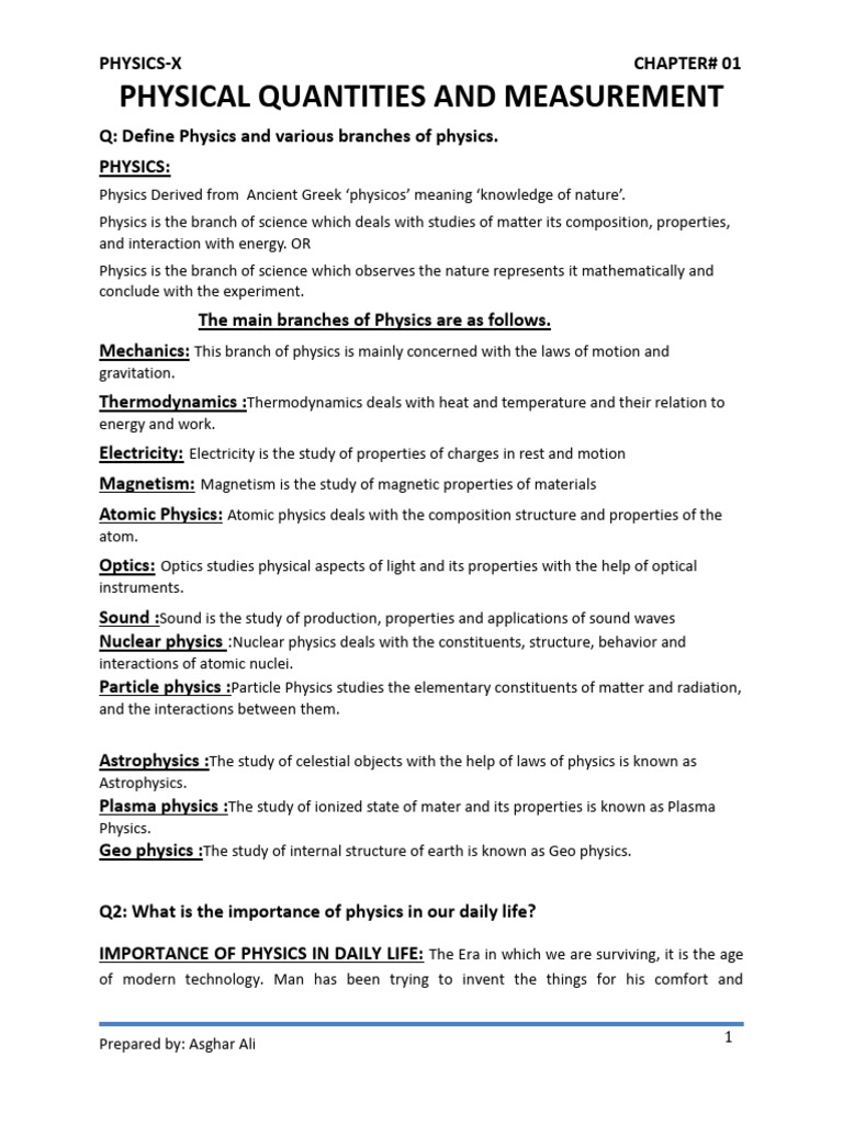 Chapter#01 (Physical Quantities and Measurement) | PDF | Physics ...