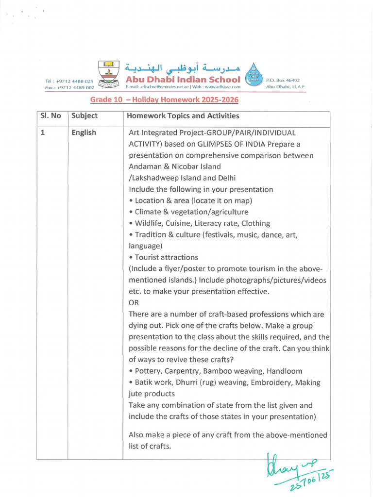 Grade 10 Holiday Homework 2025-2026 | PDF