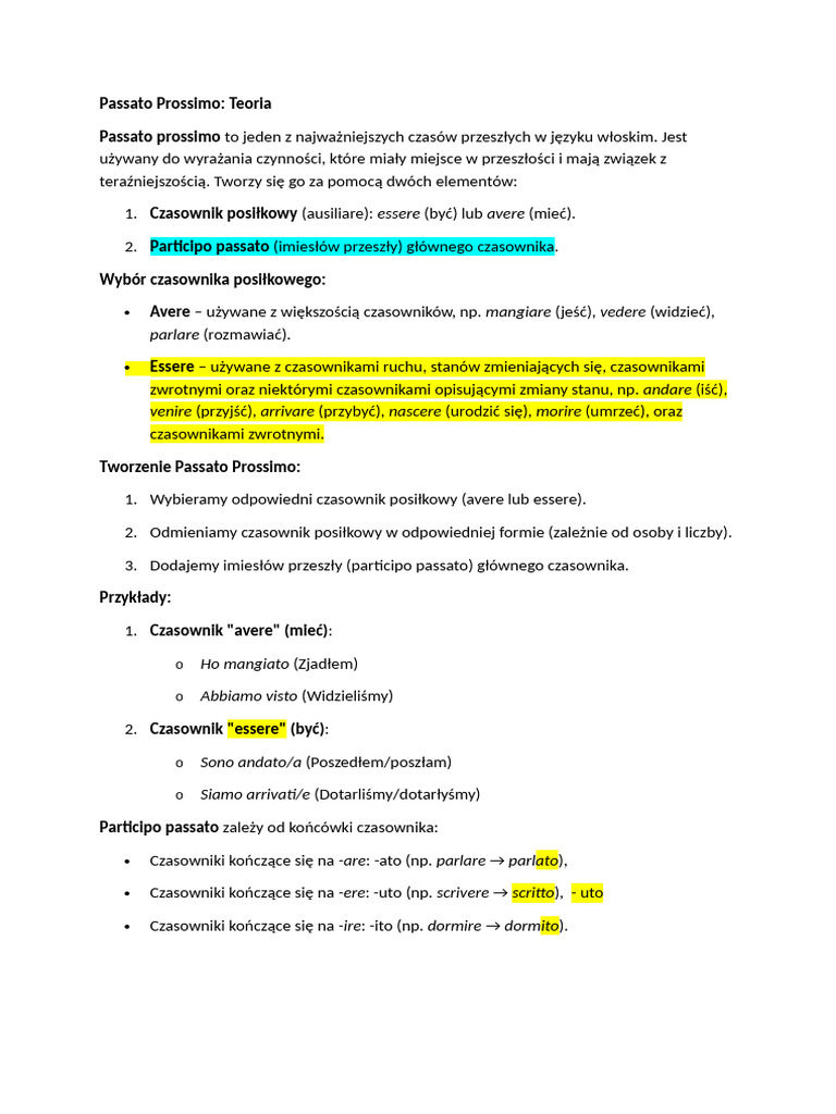 Passato Prossimo A1 I Zwrotne It | PDF