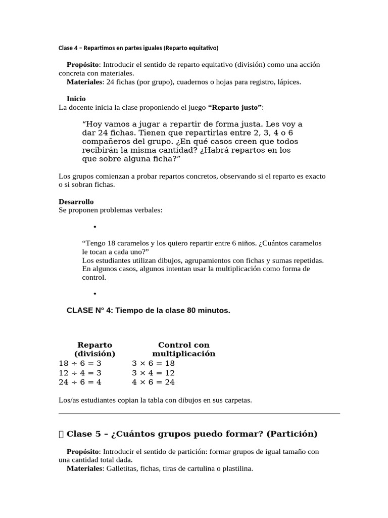 Clase 4 - Repartimos en Partes Iguales | PDF | Multiplicación ...