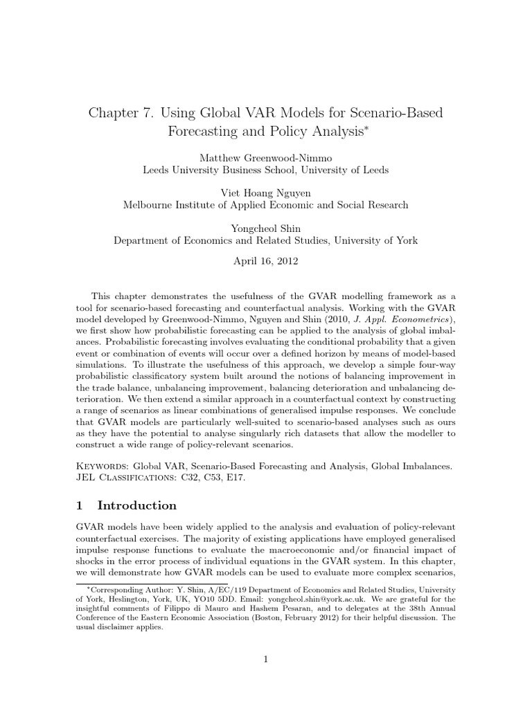Using Global Var Models For Scenariobased Forecasting and Policy | PDF | Balance Of Trade ...