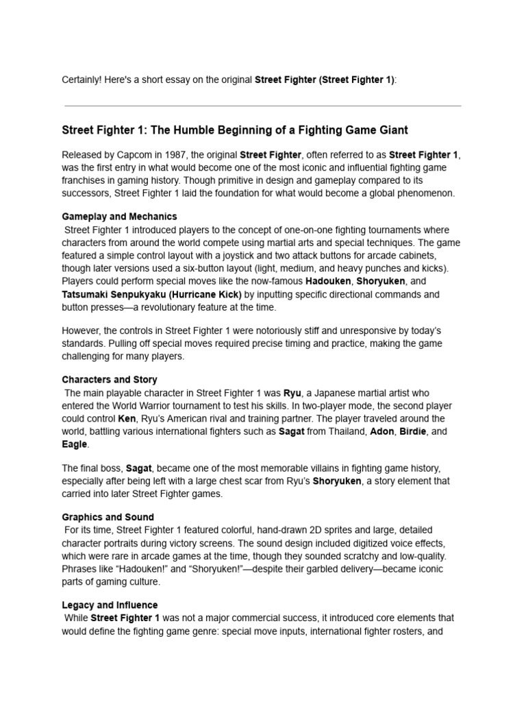 Street Fighter | PDF | Video Game Companies Of Japan | Video Game ...