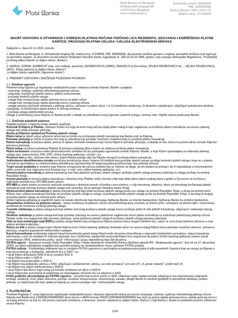 2011-Nacrt Ugovora o Otvaranju TR. | PDF