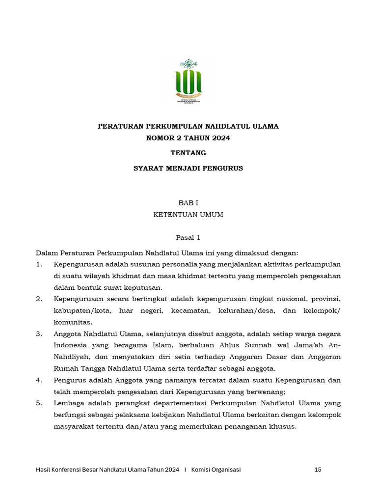 Syarat Pengurus Nahdlatul Ulama 2024 | PDF