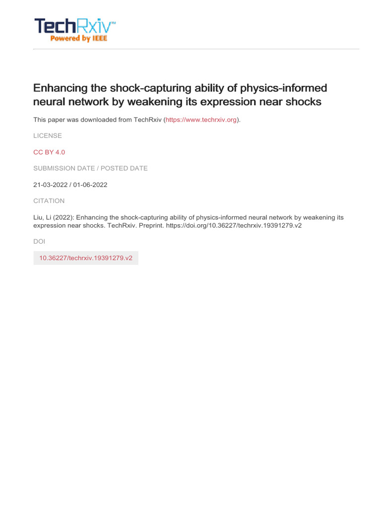 Enhancing The Shock-Capturing Ability of Physics-I | PDF | Partial Differential Equation | Shock ...