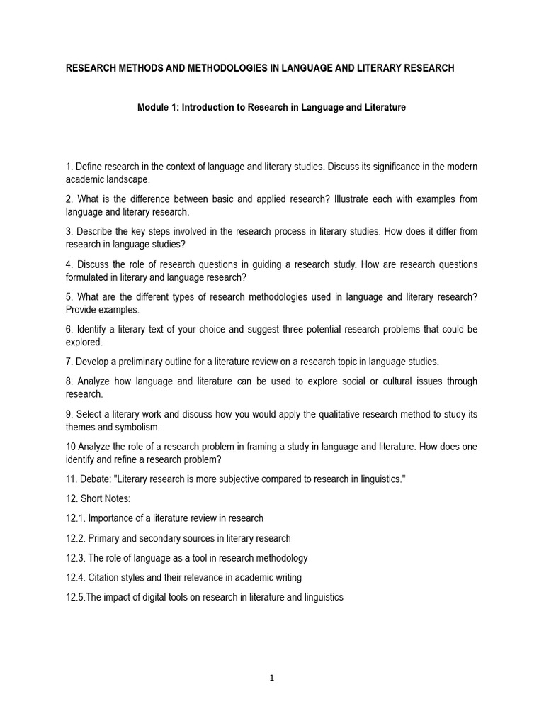 Research Methods in Language and Literature | PDF | Linguistics ...