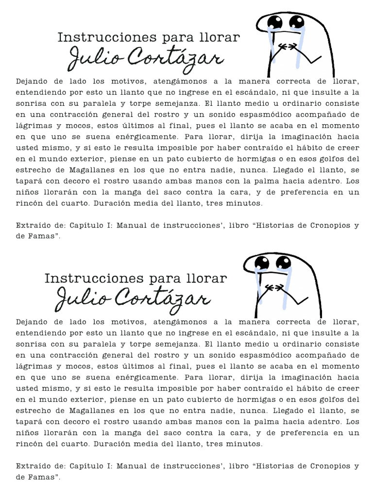 Instrucciones para Llorar - Cortázar PDF | PDF