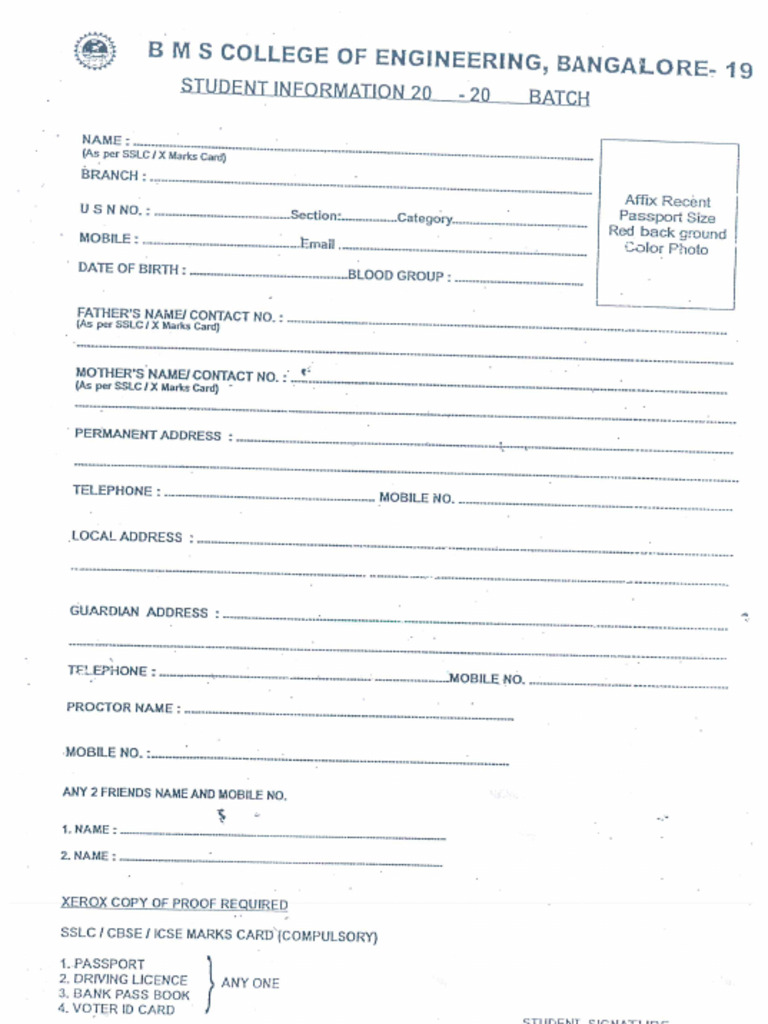 Student Information Form | PDF