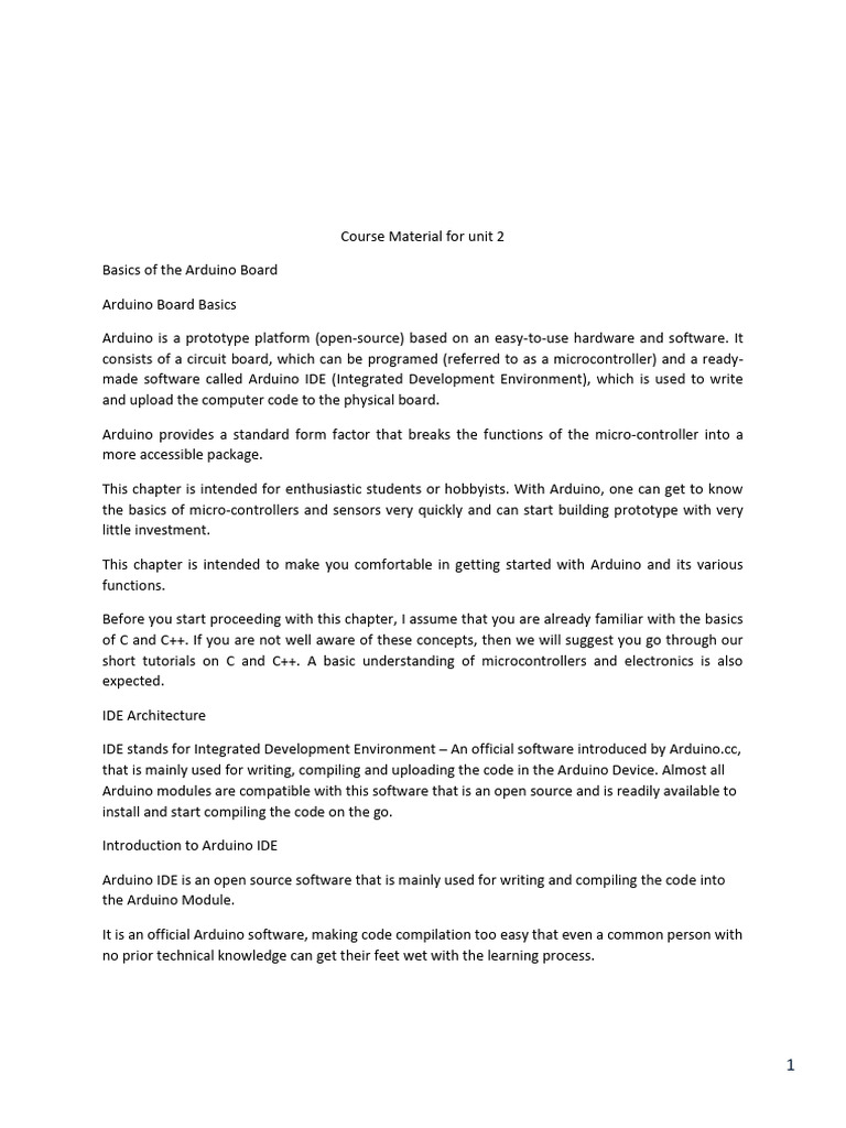 Unit 2 Basics Of The Arduino Board Pdf Arduino Integrated Development Environment