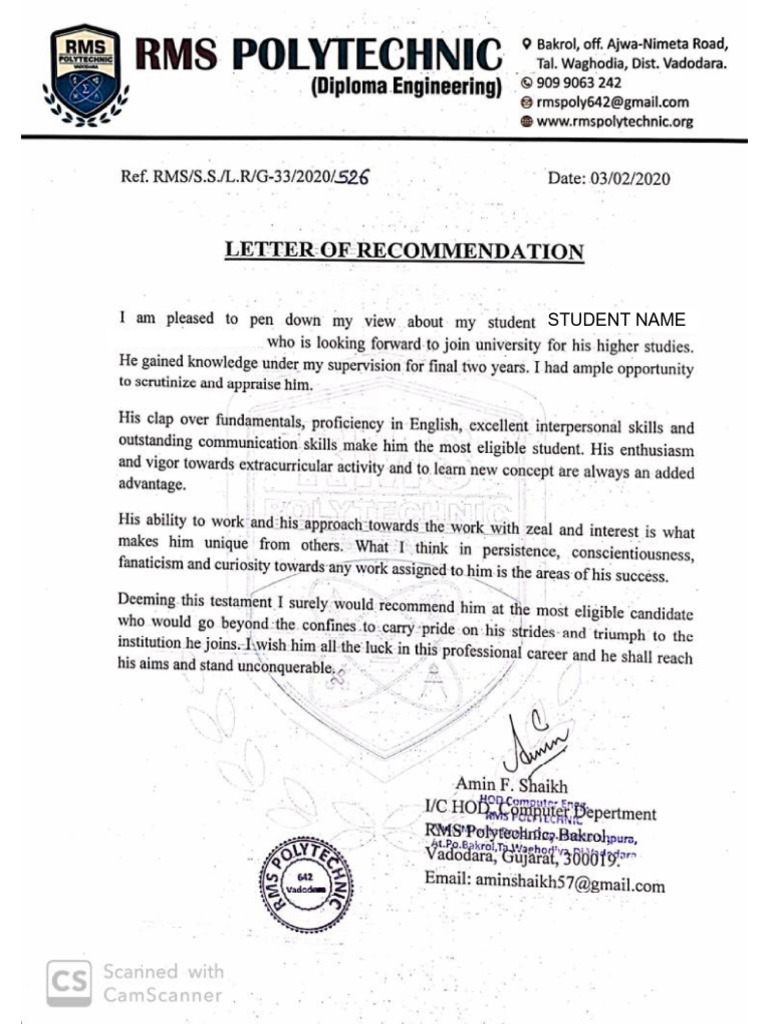Letter of Recomendation Sample | PDF