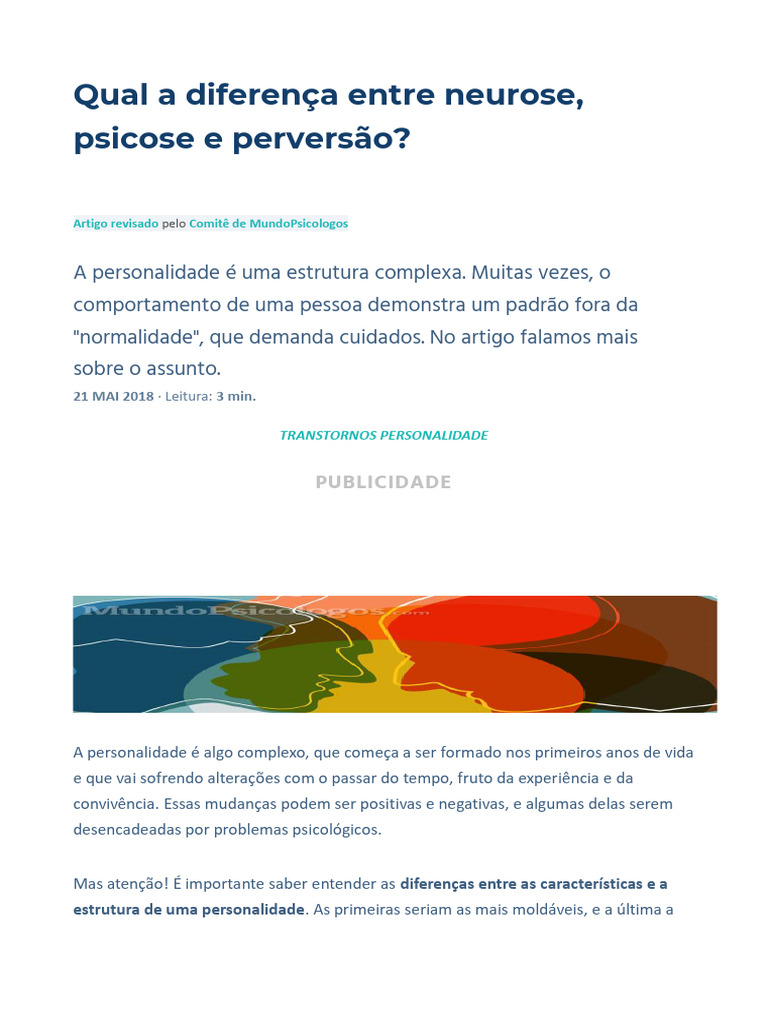 Diferenças entre neurose e psicose | PDF | Psicose | Distúrbio mental