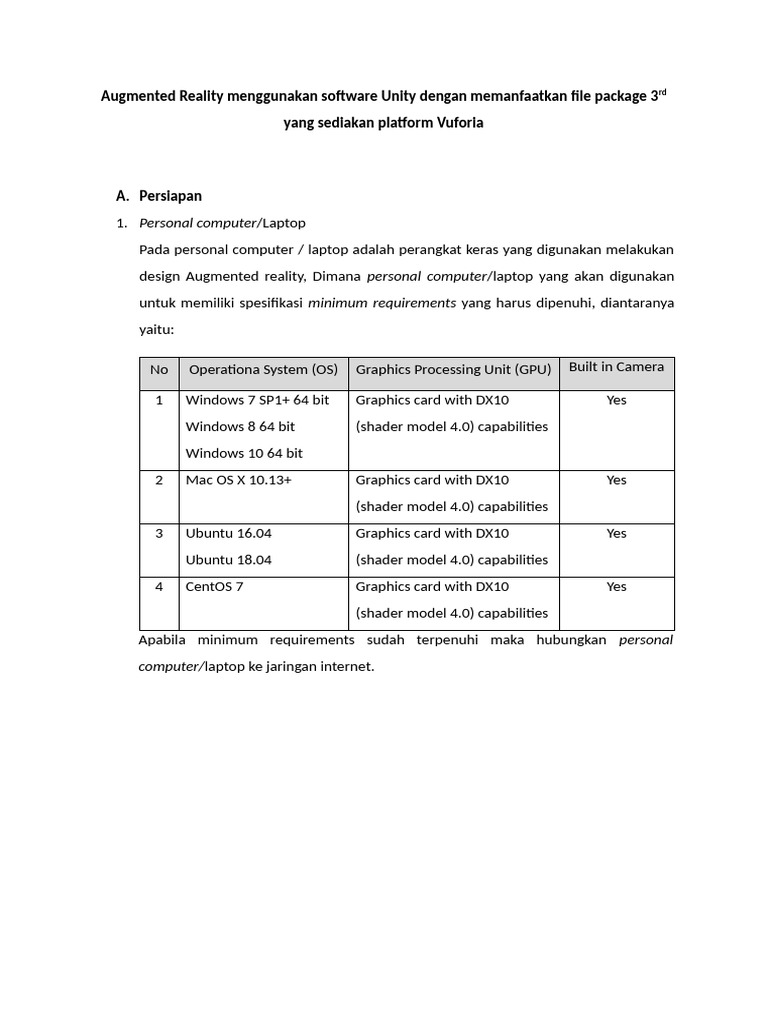 Persyaratan Sistem untuk Unity AR | PDF