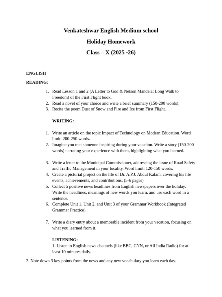 Holiday Homework Class 10 - 2025 | PDF | Oxide | Chemical Substances