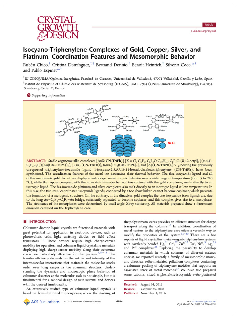 Coco Et Al 2016 Isocyano Triphenylene Complexes of Gold Copper Silver ...