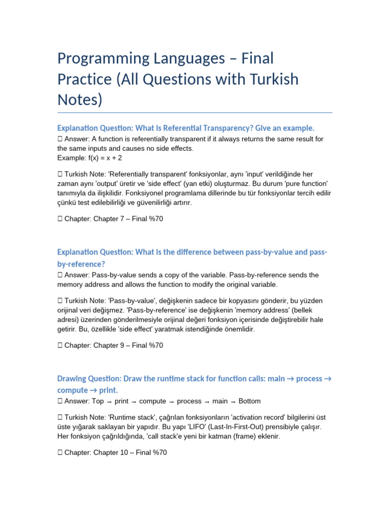 Programming Languages Final All Questions | PDF