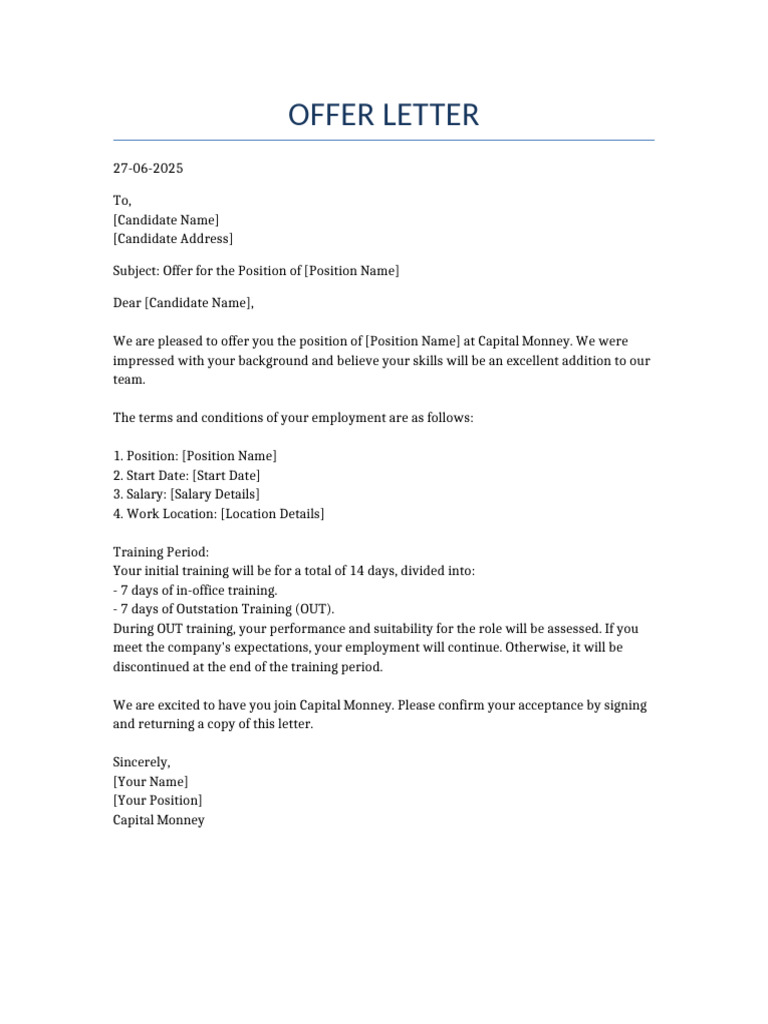 Capital Monney Offer Letter | PDF