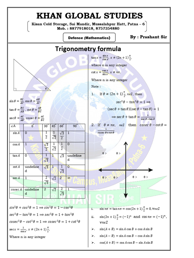 Trigonometry Formula - pdf-20 May 2025 | PDF | Mathematics | Elementary ...