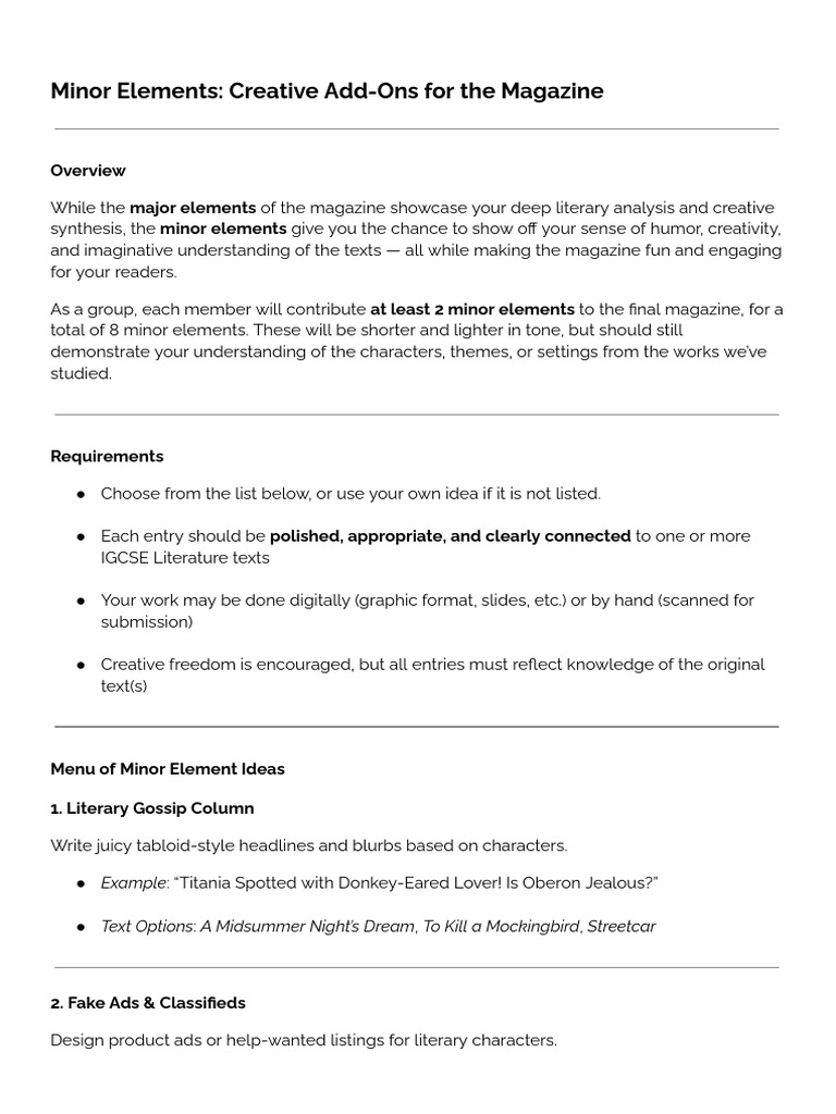 Minor Elements - Instructions and Rubric | PDF