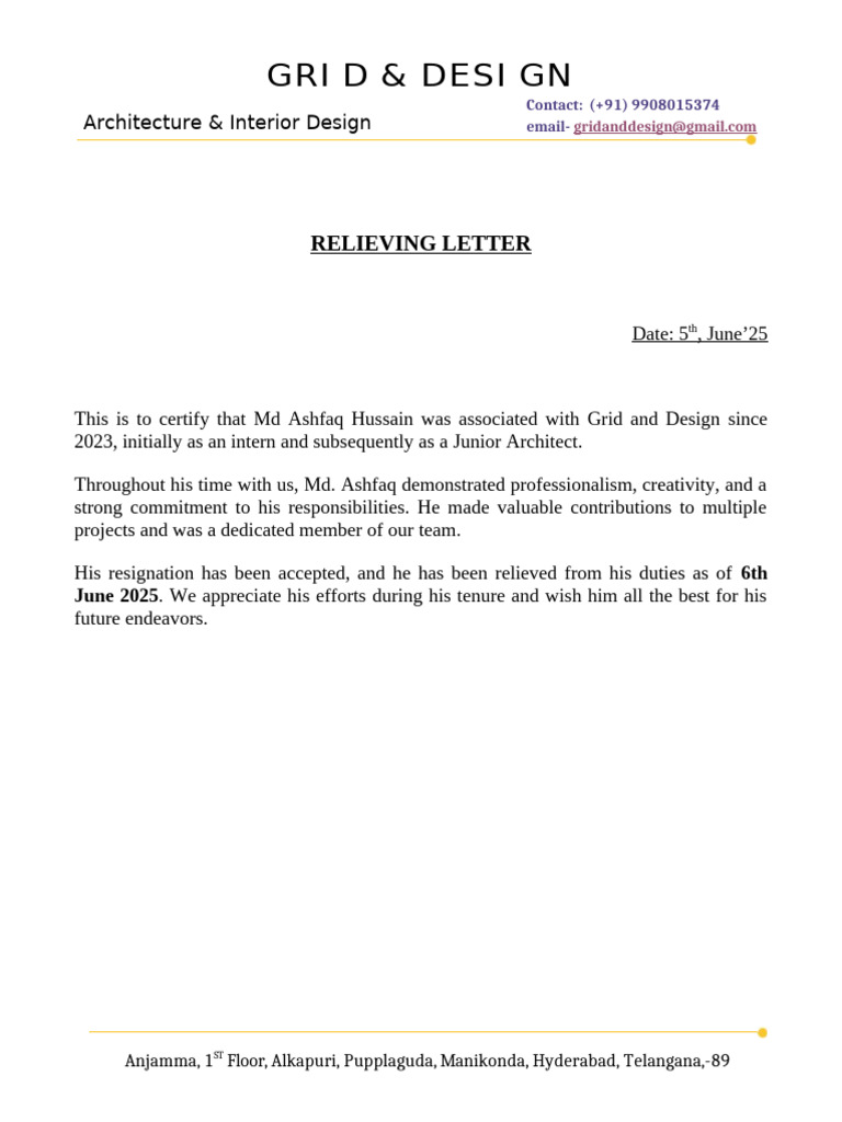 Relieving Letter To "..... " | PDF
