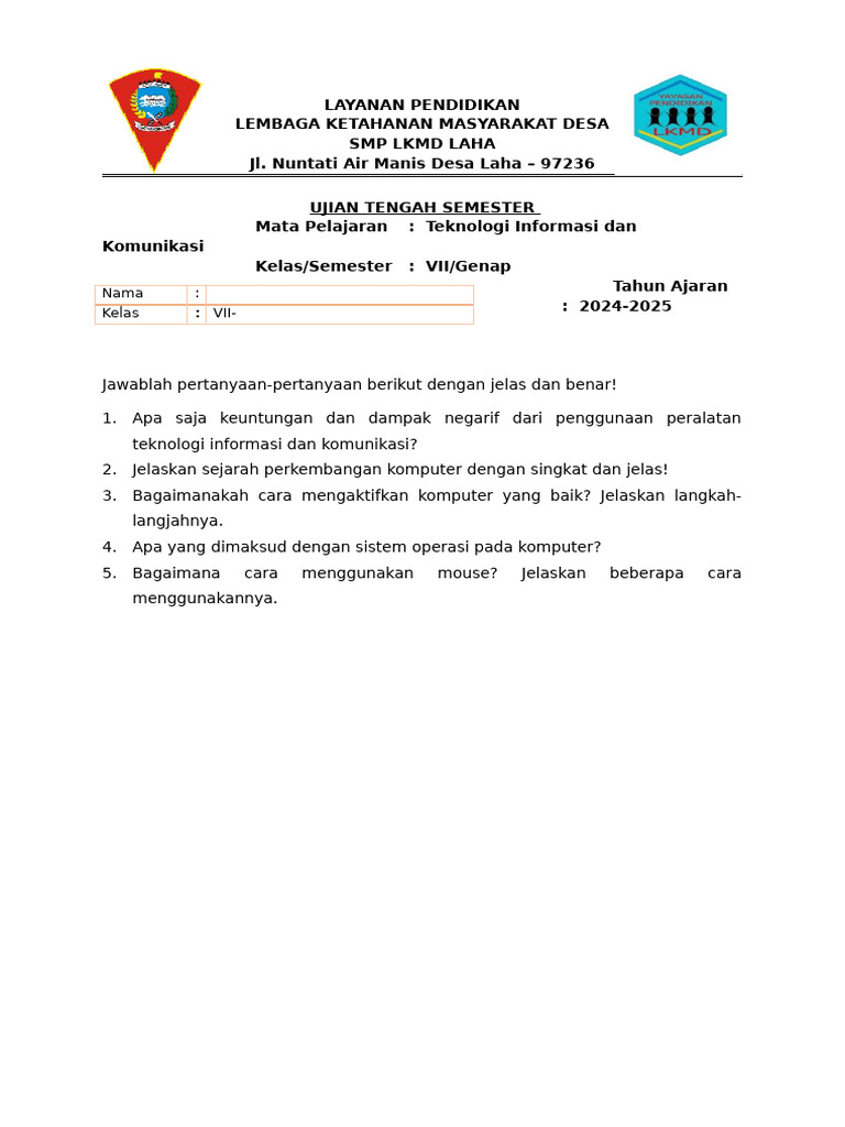 Soal Pts Tik 2025 | PDF