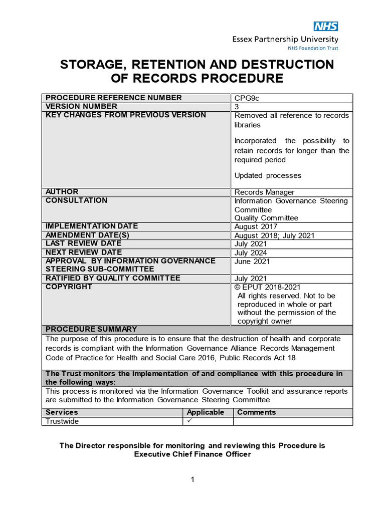 Cpg9c Storage Retention and Destruction of Records | PDF | Records ...