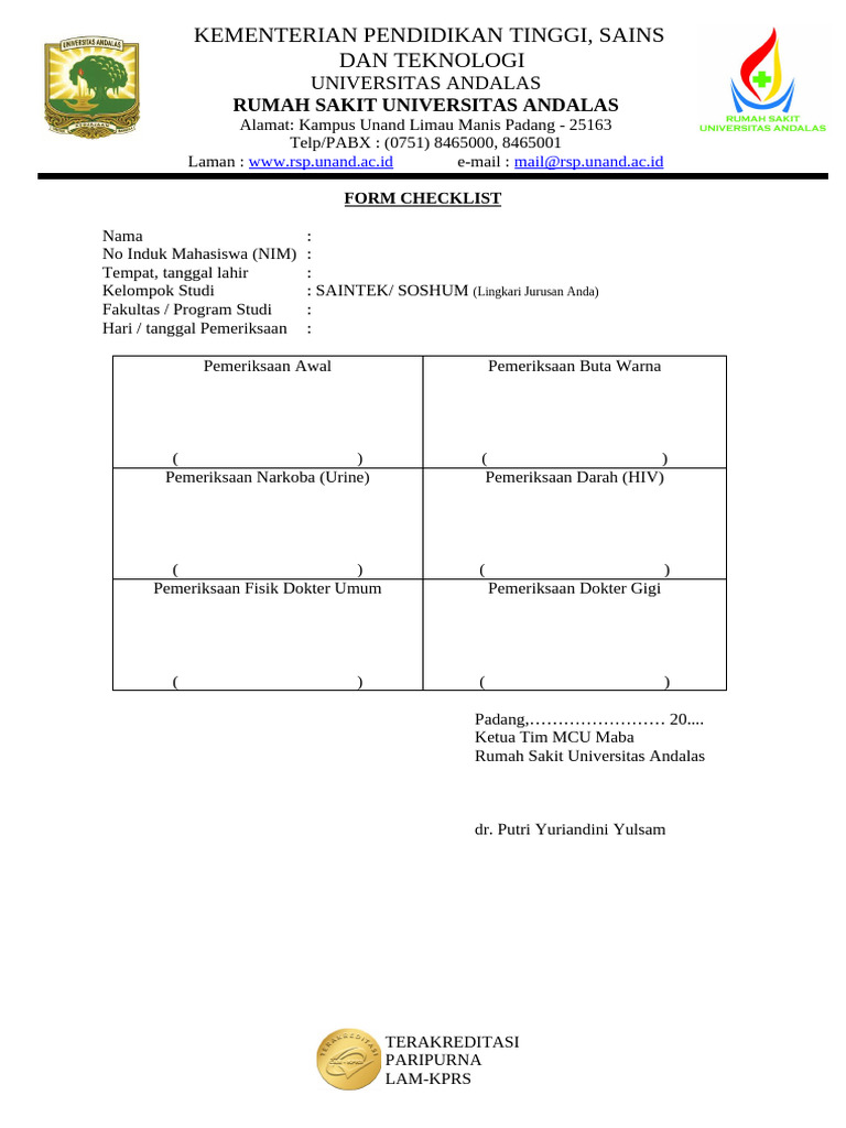 Form Checklist Maba 2025 | PDF