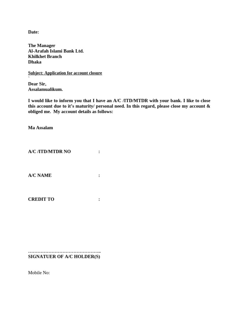 Application for Account Closure | PDF