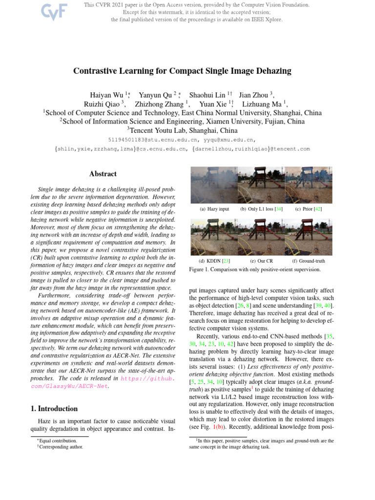 Contrastive Learning For Dehazing | PDF | Deep Learning | Applied Mathematics