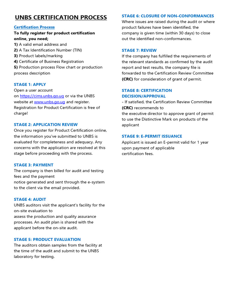 UNBS Certification Process | PDF | Audit | Certification