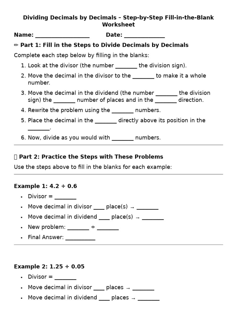 Dividing Decimals by Decimals Guided Notes | PDF